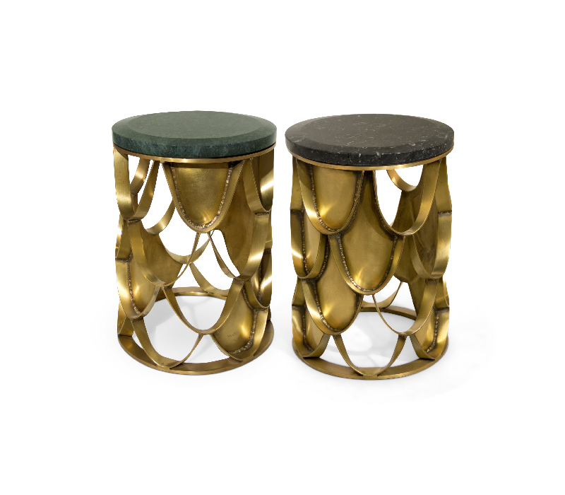 The Koi Side Table With a Reflecive Brass Structure